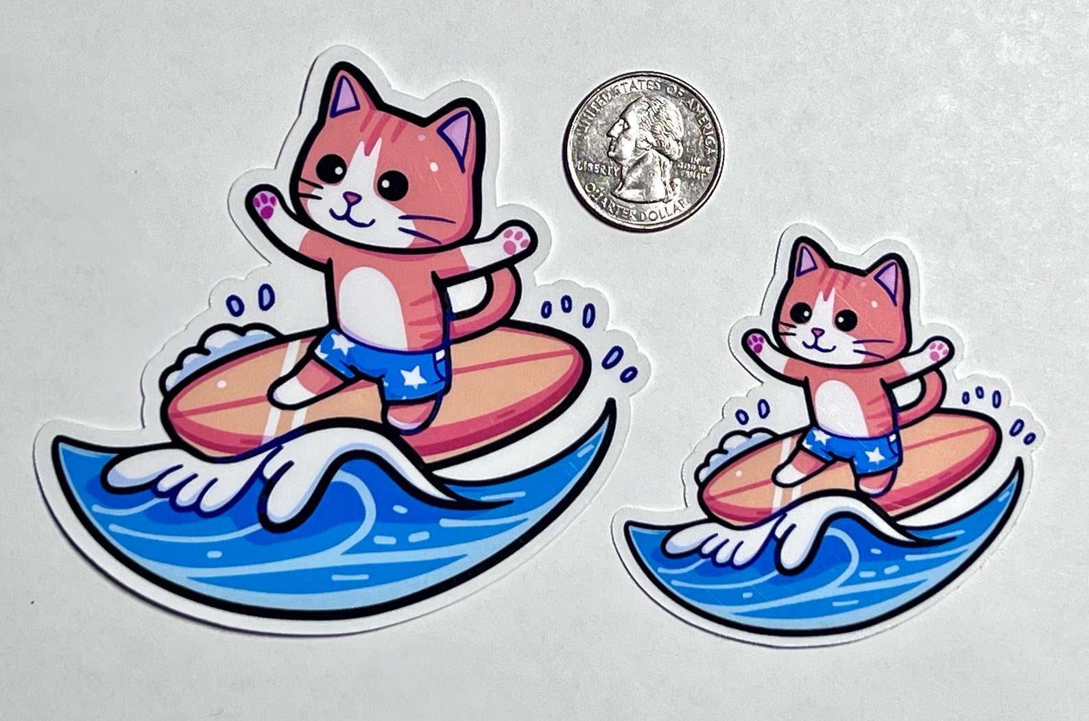Surfer Cat Sticker Surfboarding Kitty Sticker Water Bottle Sticker ...