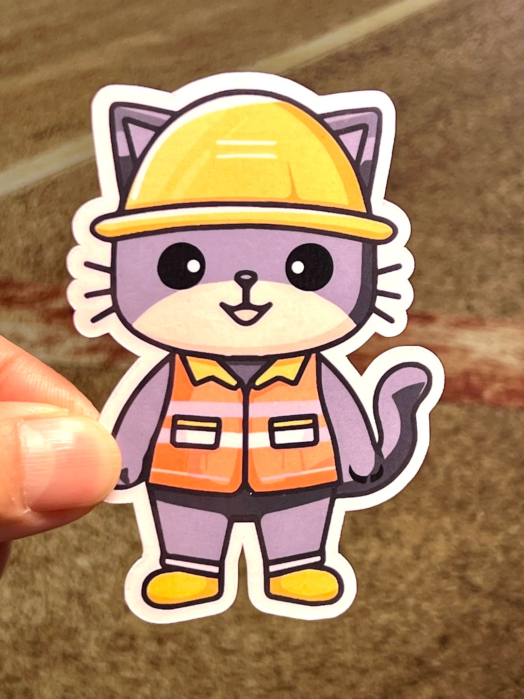 Construction Worker Cat Sticker | Cute Cat in Hard Hat Sticker ...