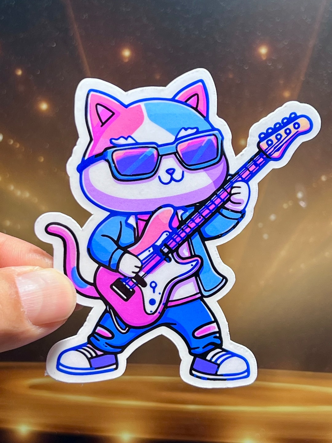 Rock Star Cat Sticker: Guitarist Kitty Vinyl Sticker - Etsy