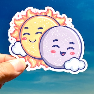 Cute Solar Eclipse Sticker | Cute Sun and Moon Partial Eclipse Vinyl ...
