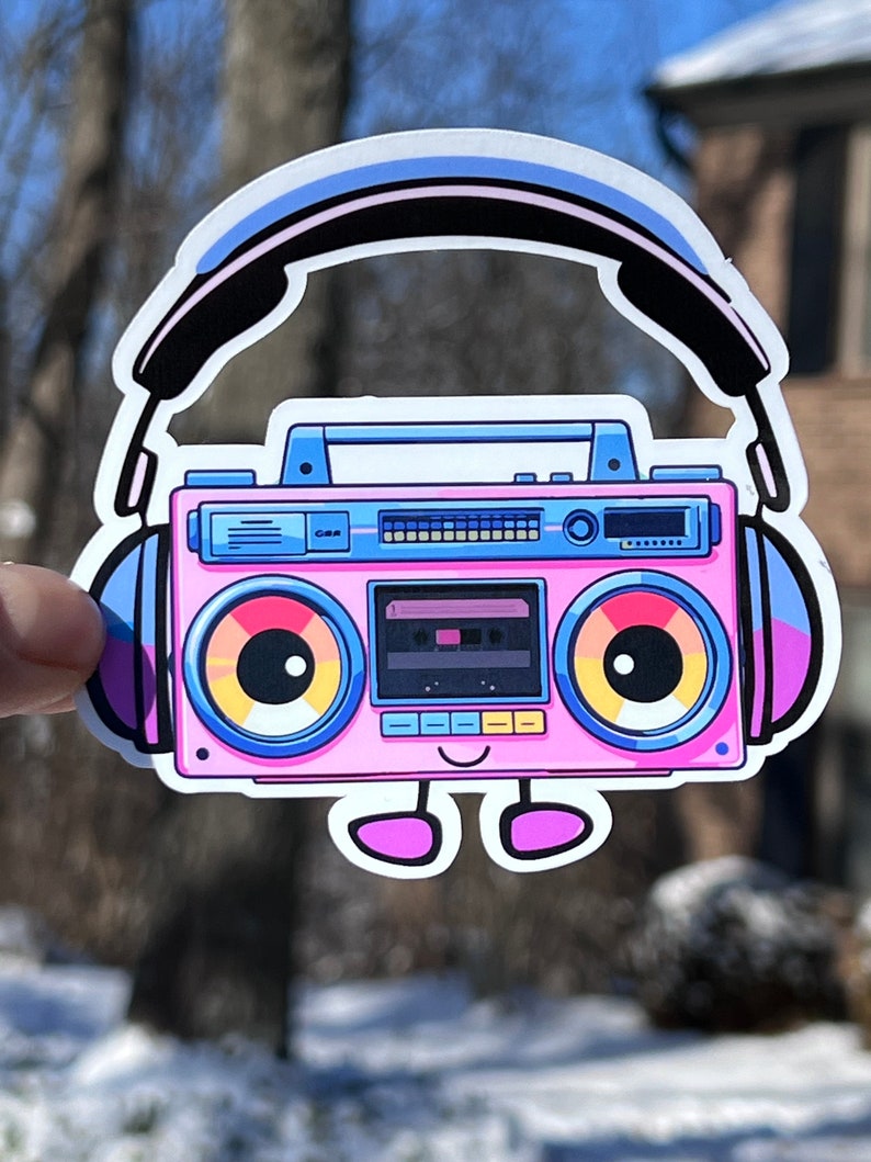 Retro Boombox Sticker | Cute Boom Box Wearing Headphones Decal ...