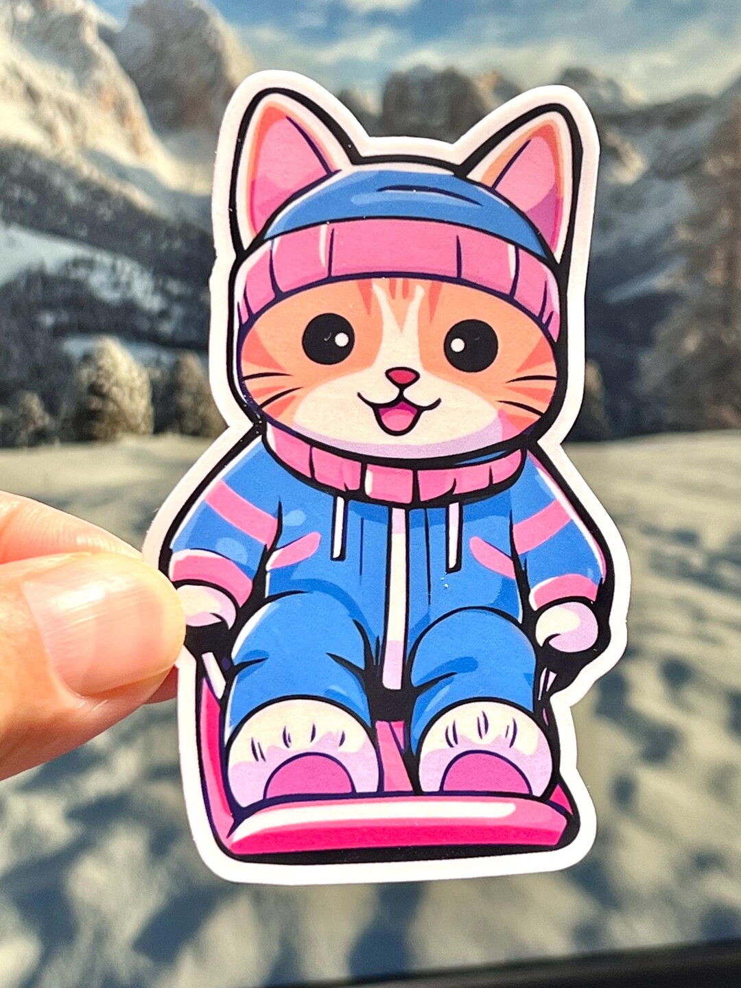 Sledding Cat | Snow Kitty Sticker | Kawaii Kitty | Waterproof Vinyl ...