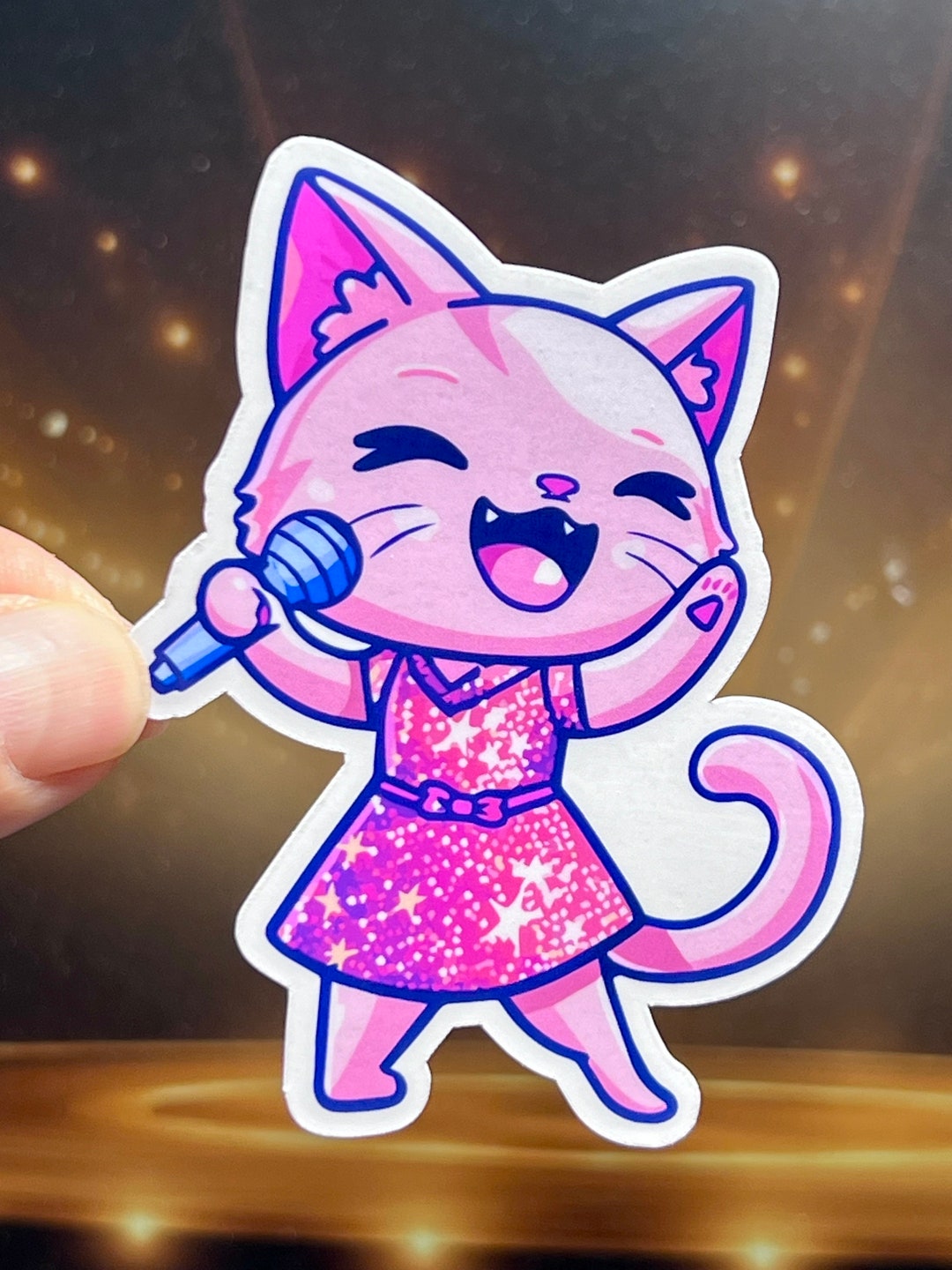 Singer Cat Sticker: Pop Star Kitty Vinyl Sticker - Etsy