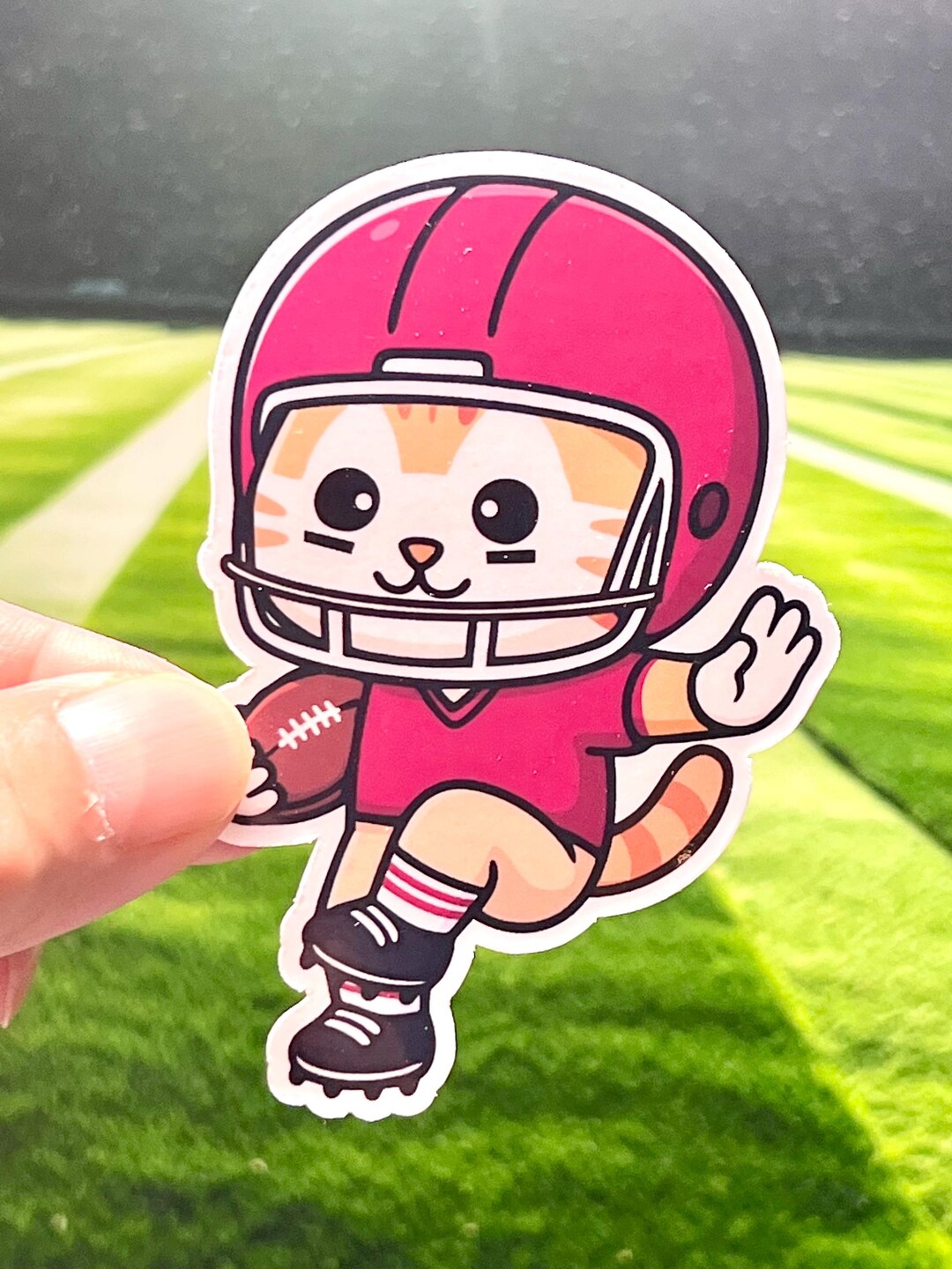Football Cat Vinyl Sticker: Kawaii Heisman Kitty Pose With Stiff Arm - Etsy