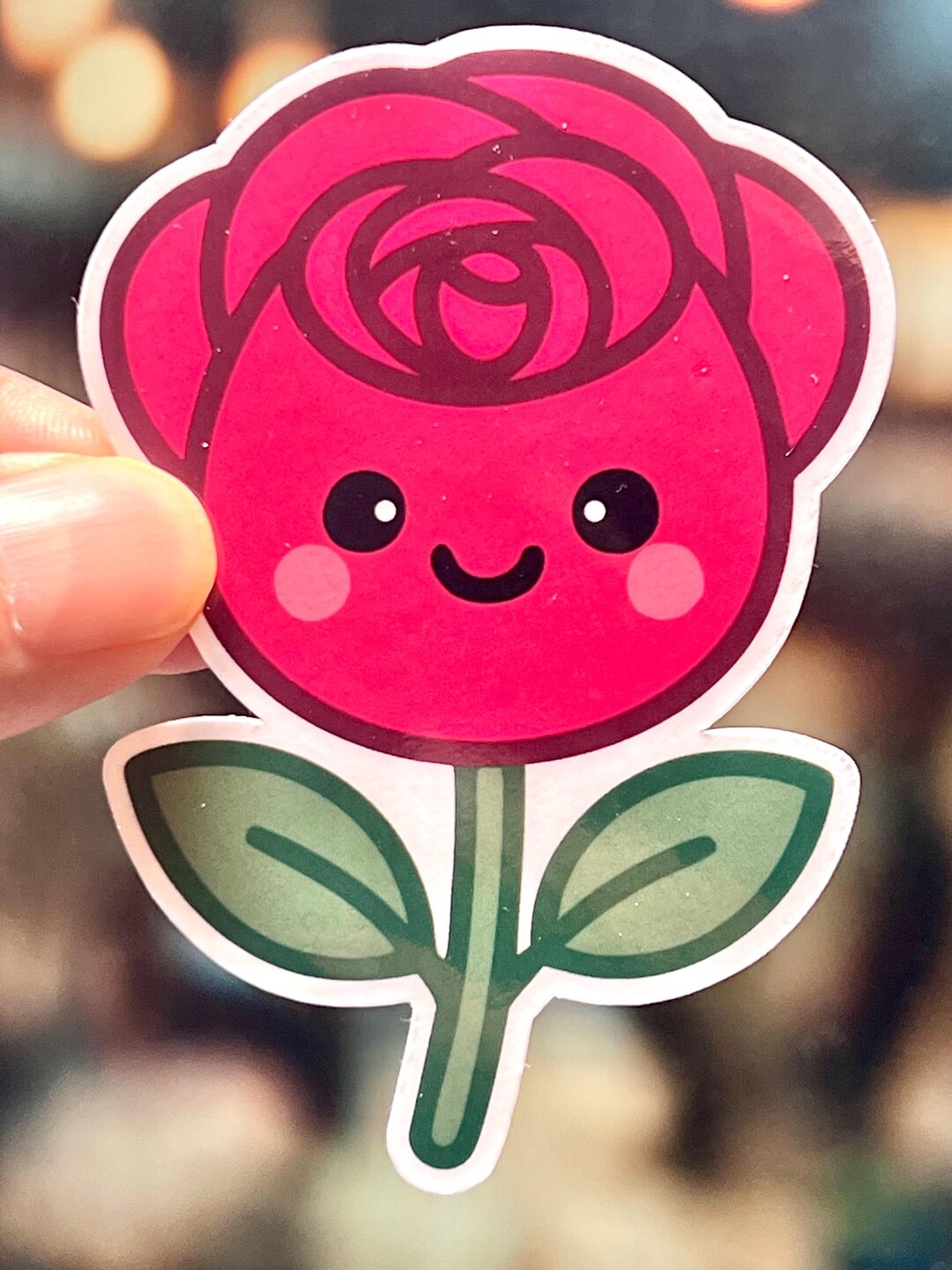 Kawaii Smiling Red Rose Sticker: Waterproof Floral Sticker - Etsy