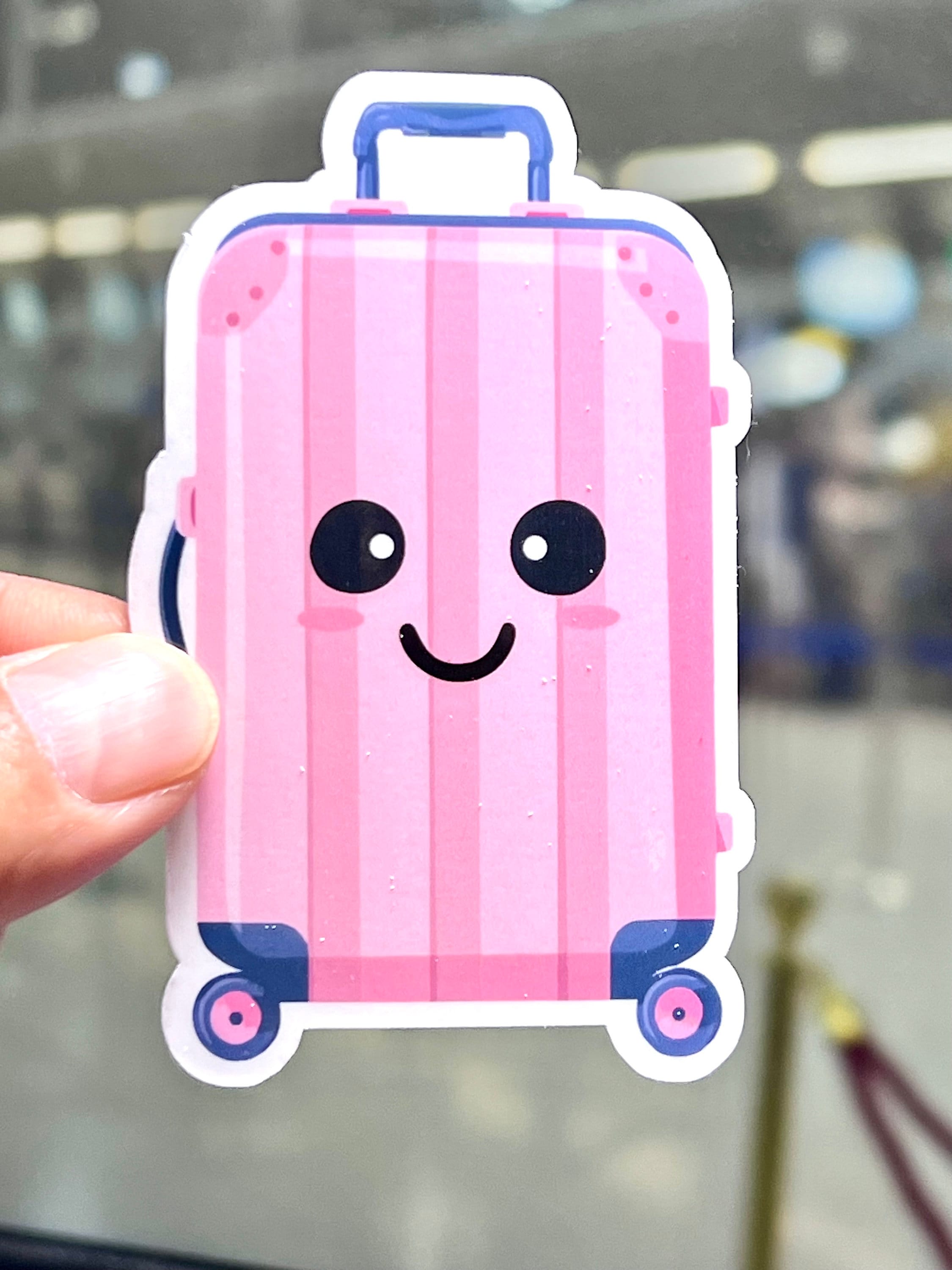 Cute Luggage Sticker Pink Kawaii Cartoon Suitcase With Face Water ...