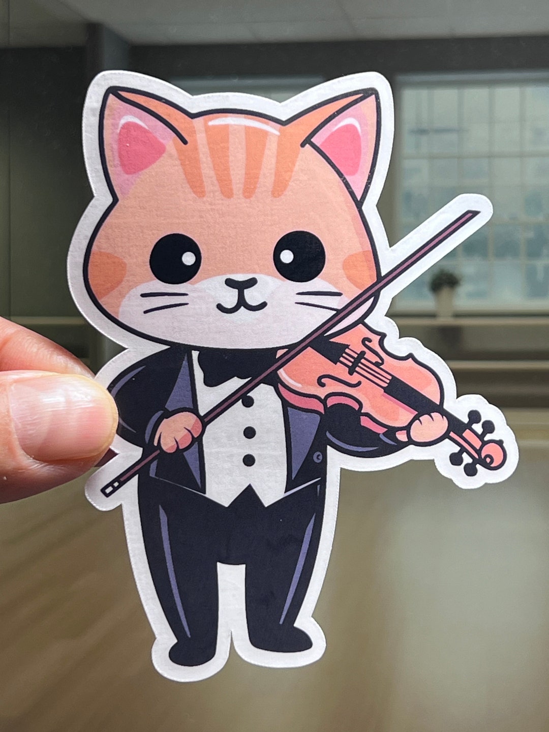 Violin/viola Cat Sticker | Violin Cat Orchestra Vinyl Sticker | Water ...