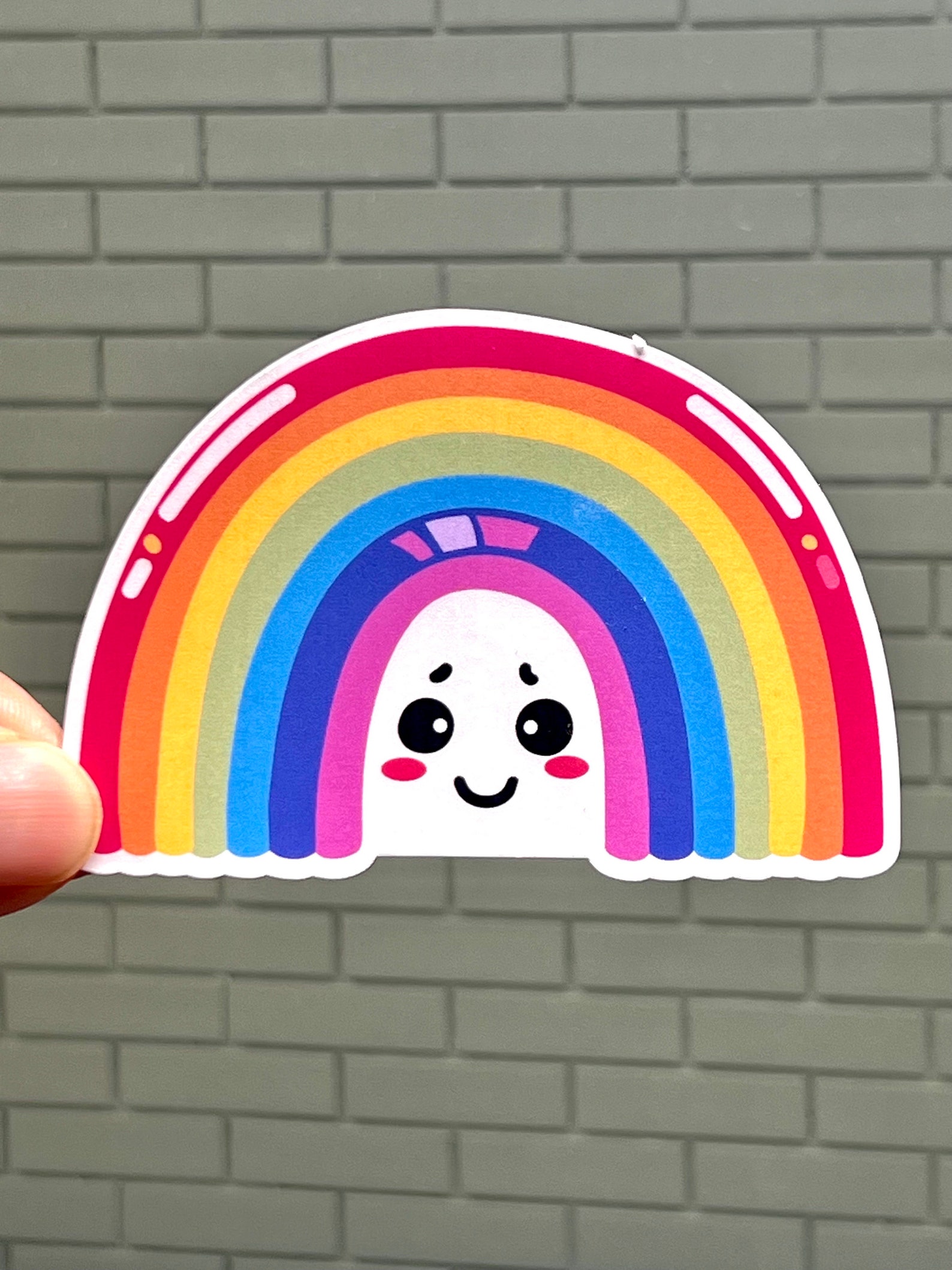 Cute Vibrant Rainbow Sticker | Kawaii Happy Rainbow Vinyl Sticker ...