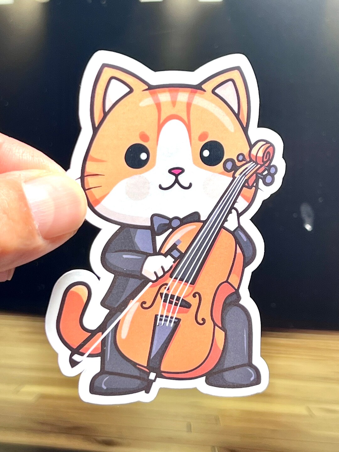Cello Cat Sticker | Cello Kitty Orchestra Vinyl Sticker | Water Bottle ...