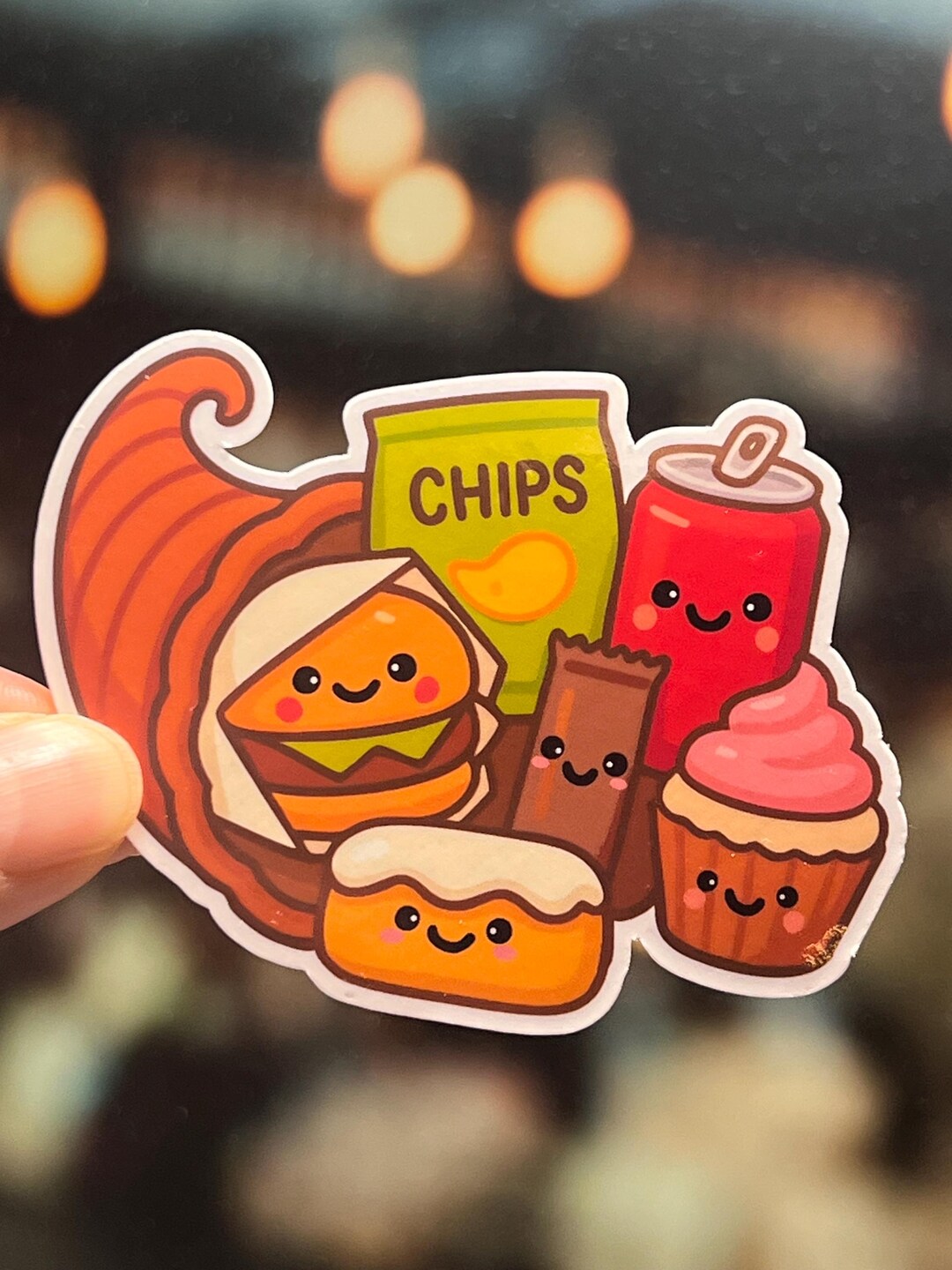 Junk Food Cornucopia Vinyl Sticker- Kawaii Design Horn of Plenty ...