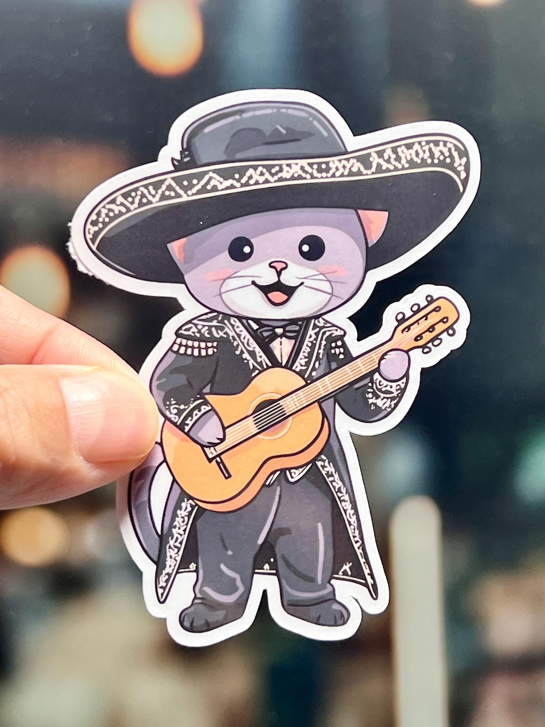 Mariachi Cat Sticker | Mariachi Cat Singing and Playing Guitar Vinyl ...