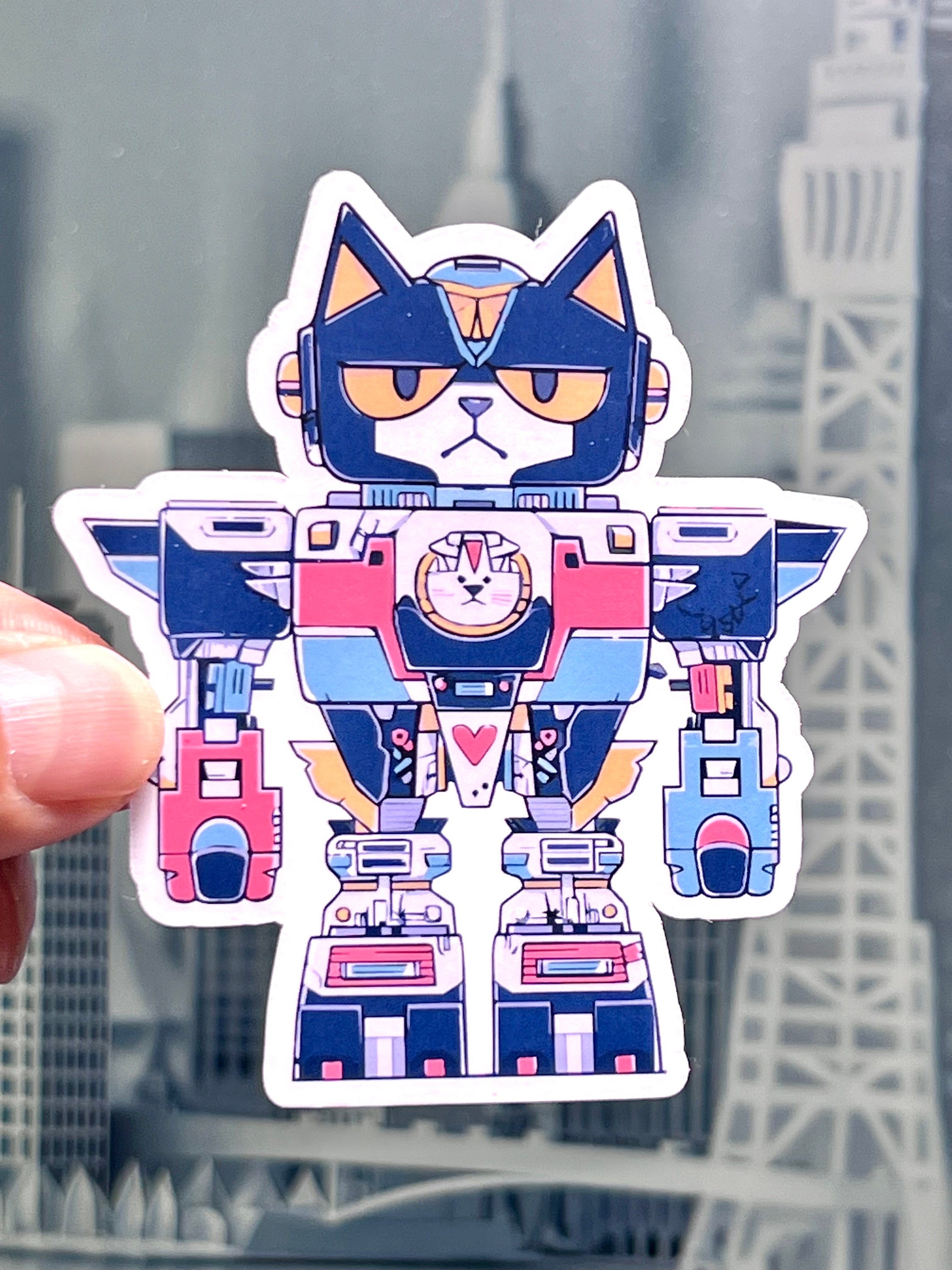 Robot Cat Sticker Mecha Kitty Sticker Water Bottle Sticker Kawaii ...