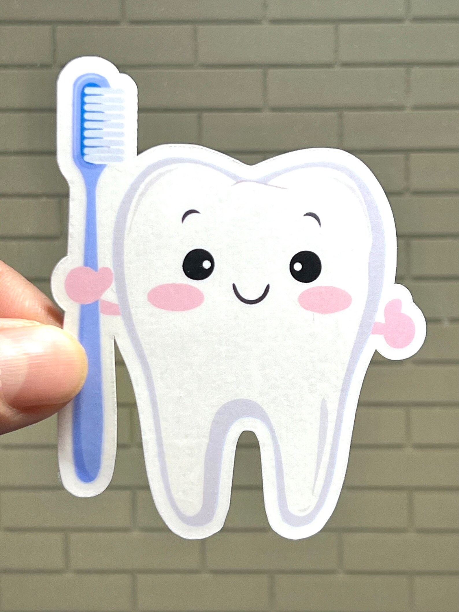 Tooth With Toothbrush Sticker | Brush Your Teeth Sticker | Cute Dental ...