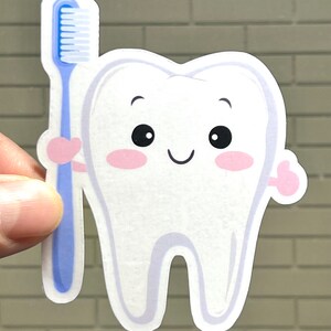 Tooth With Toothbrush Sticker | Brush Your Teeth Sticker | Cute Dental ...
