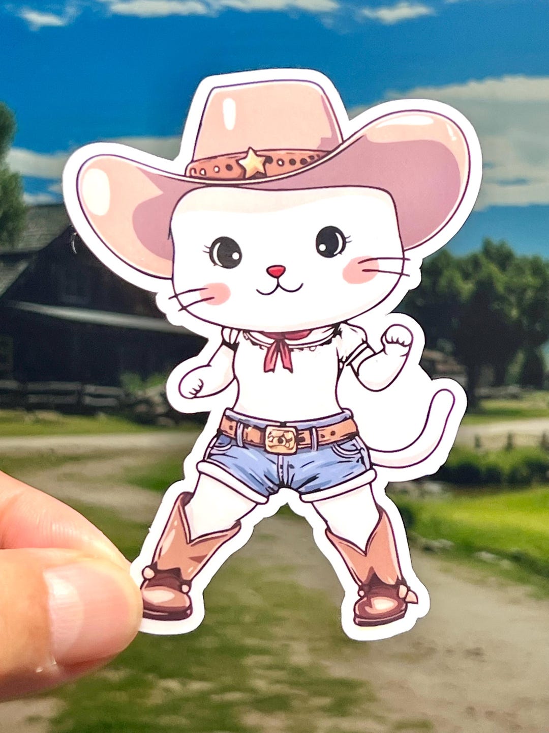 Cowgirl Cat Vinyl Sticker: Western Kitty With Cowboy Boots - Etsy