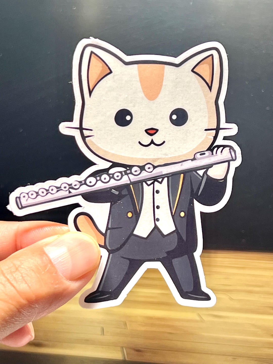 Flute Cat Vinyl Sticker for Orchestra Cases Music Folders and Flutist ...