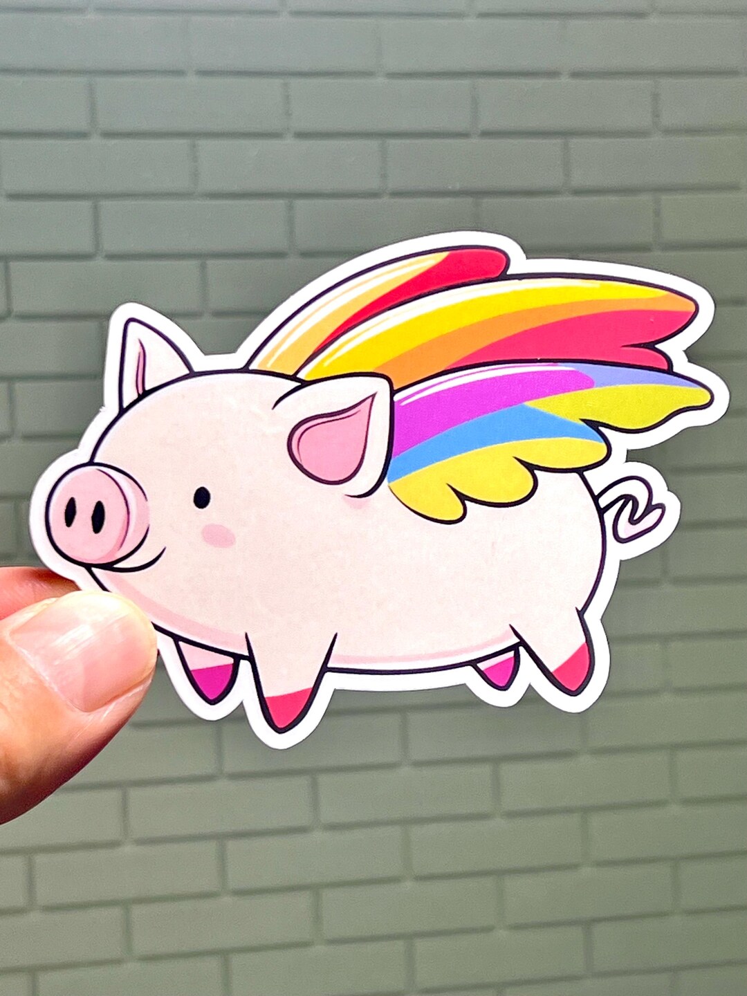 Flying Pig With Rainbow Wings Sticker | Pig With Colorful Wings ...