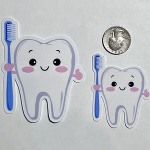 Tooth With Toothbrush Sticker | Brush Your Teeth Sticker | Cute Dental ...