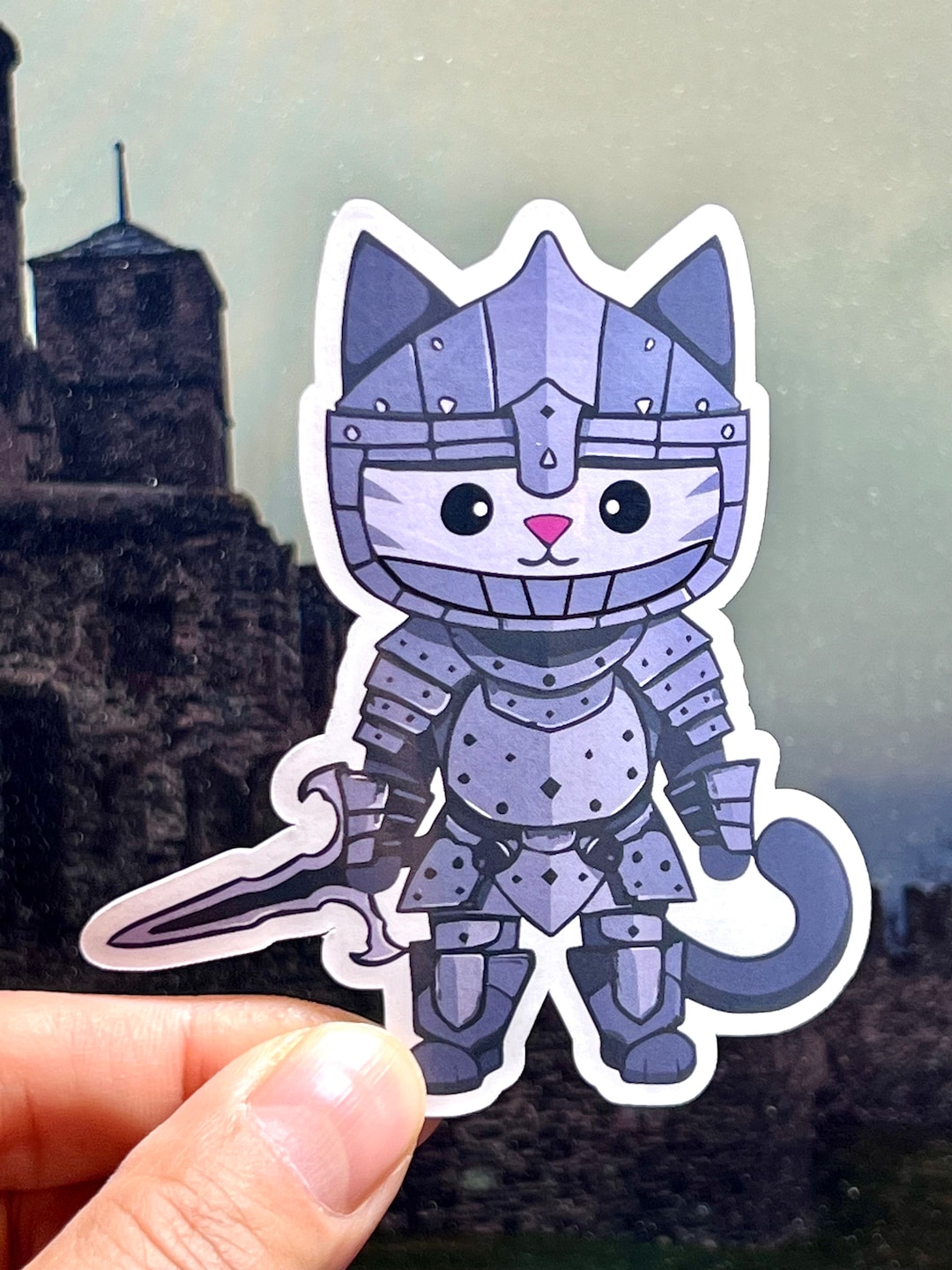 Knight Cat Sticker Cat in Knight's Armor Vinyl Sticker Kawaii Kitty ...