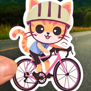 Cycling Cat Sticker | Cute Bicycle Cat Sticker | Colorful Biking ...