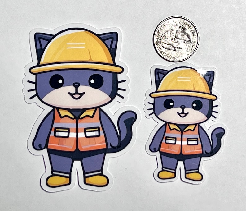 Construction Worker Cat Sticker Cute Cat in Hard Hat Sticker Builder ...