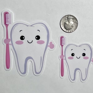 Tooth With Toothbrush Sticker | Brush Your Teeth Sticker | Cute Dental ...