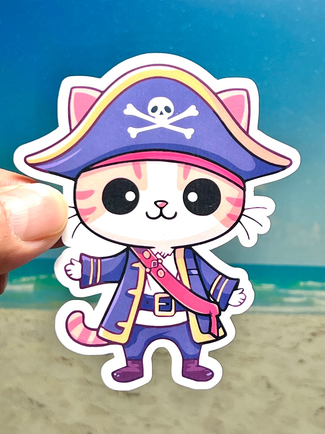 Pirate Captain Cat Sticker | Cute Pirate Ship Cat Sticker | Water ...