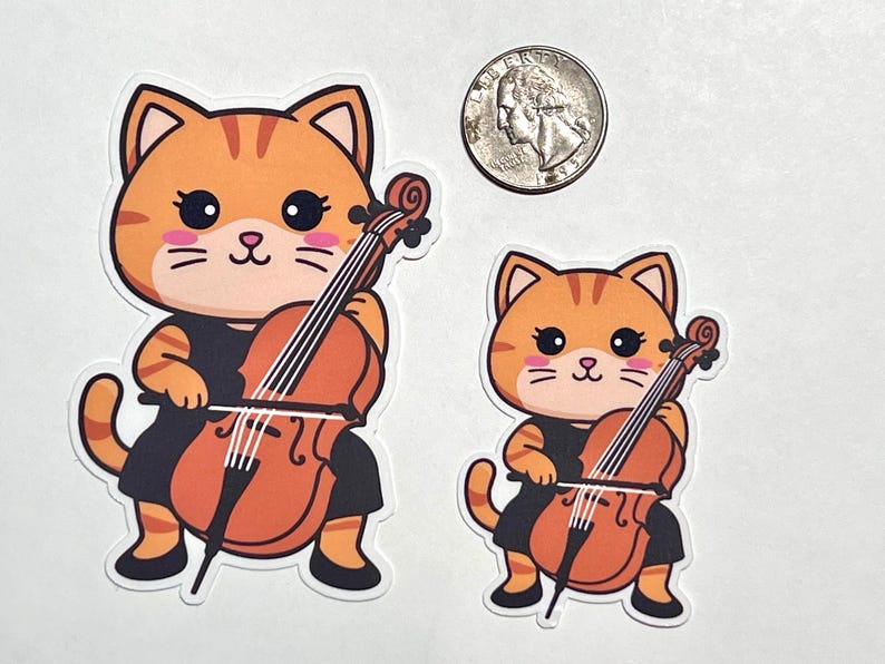 Girl Cello Cat Vinyl Sticker: Strings, Orchestra Musician Gift, Water ...