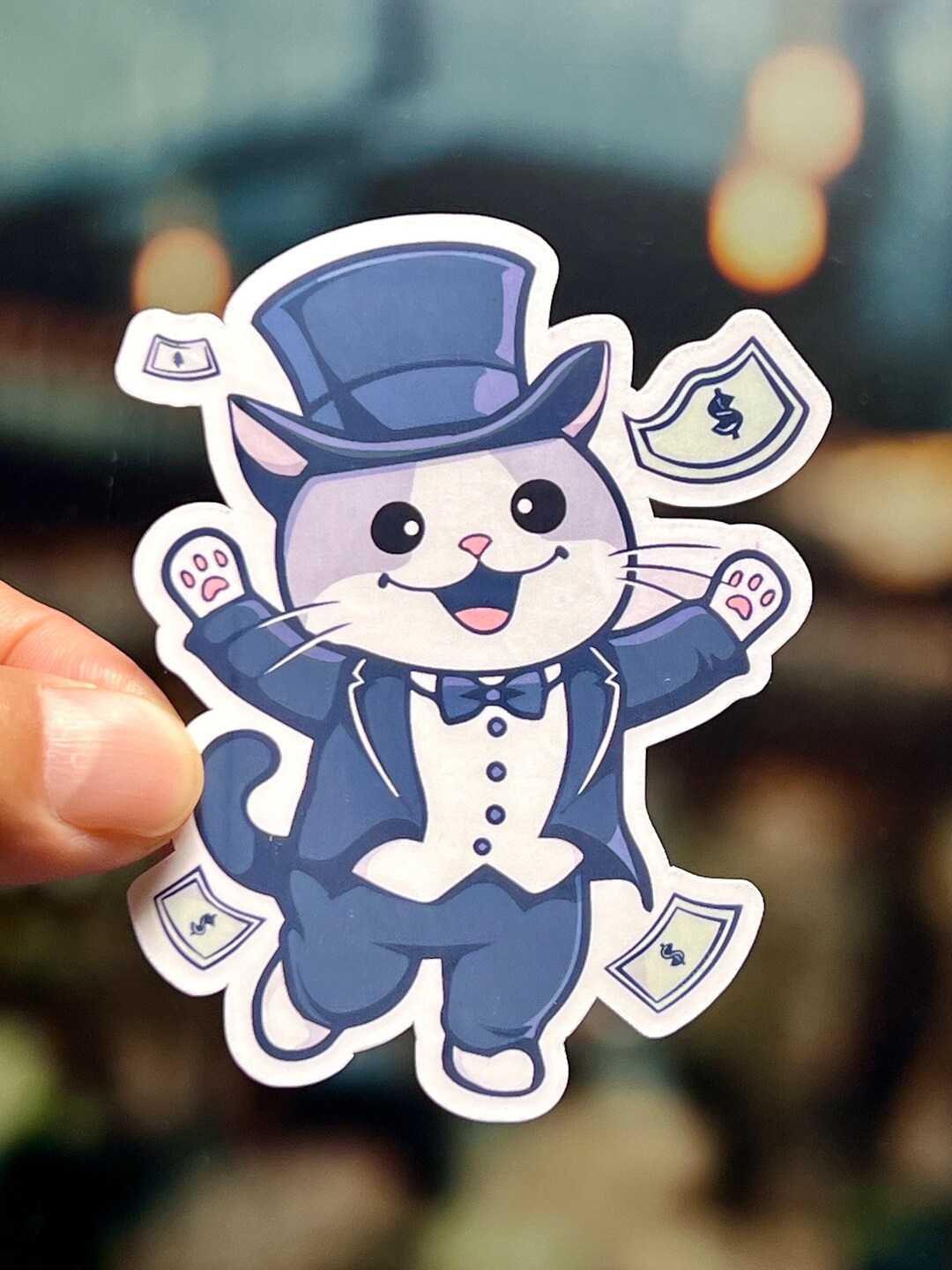 Money Cat Sticker | Rich Kitty Sticker | Water Bottle Sticker | Kawaii ...
