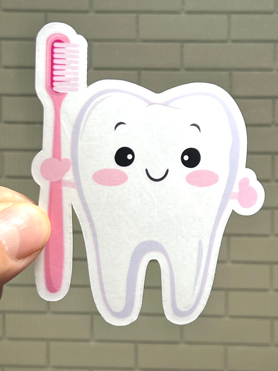 Tooth With Toothbrush Sticker | Brush Your Teeth Sticker | Cute Dental ...