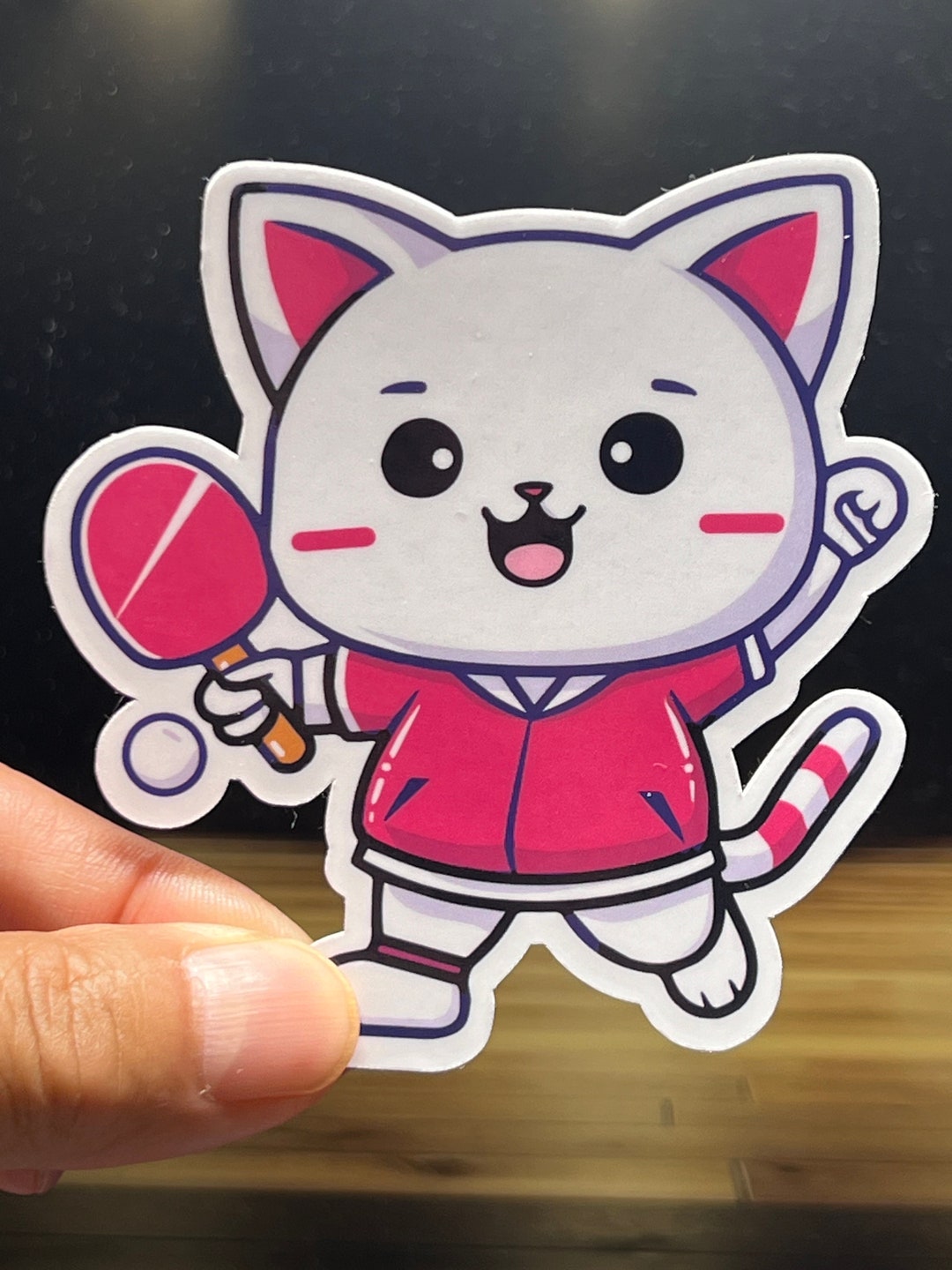 Ping Pong Cat Sticker: Kawaii Table Tennis Kitty, Waterproof Vinyl - Etsy