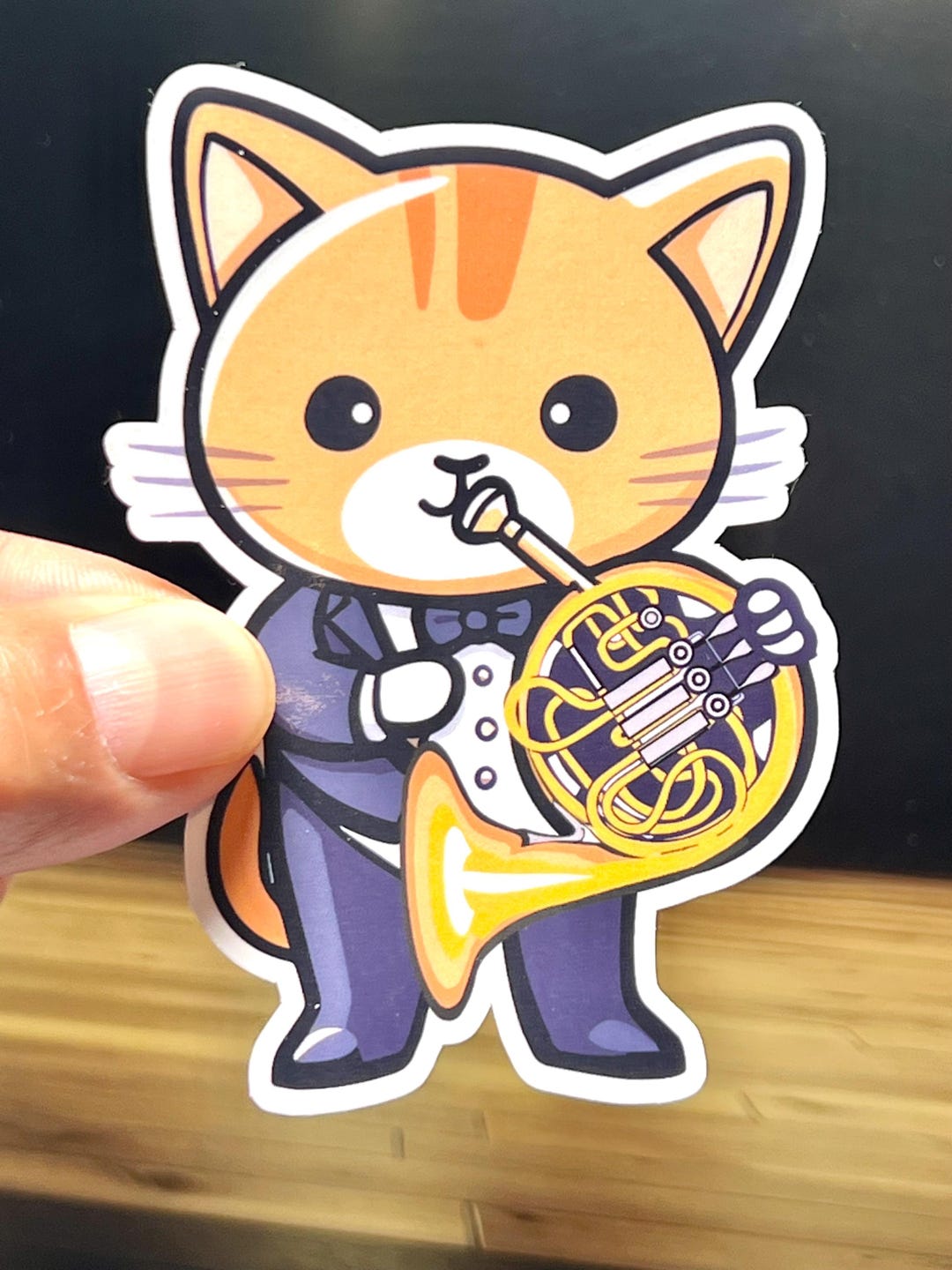 French Horn Cat Sticker | Horn Kitty Orchestra Vinyl Sticker | Water ...