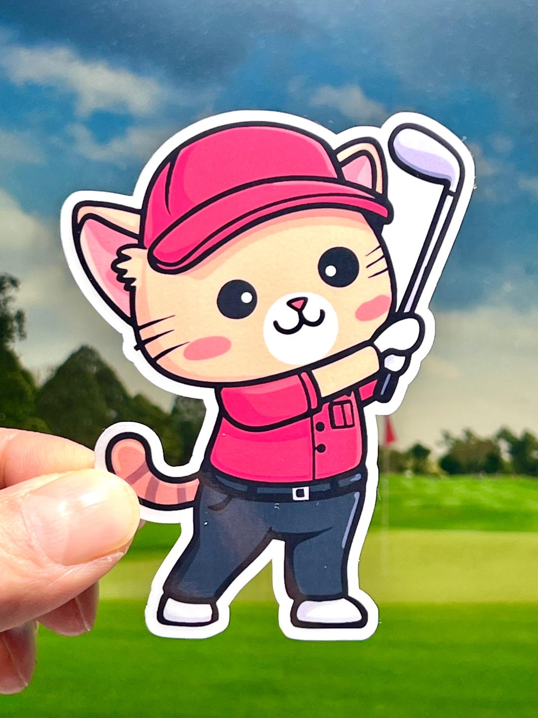 Golf Cat Swinging Club Sticker: Kawaii Kitty Vinyl Decal - Etsy