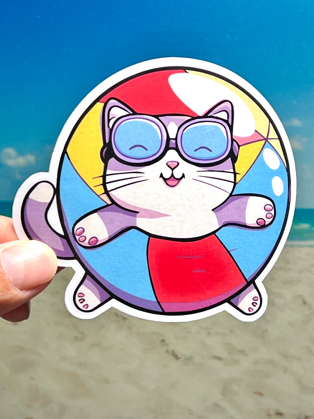 Pool Kitty Vinyl Sticker: Lazy River Cat, Summer Vacation, Kawaii ...