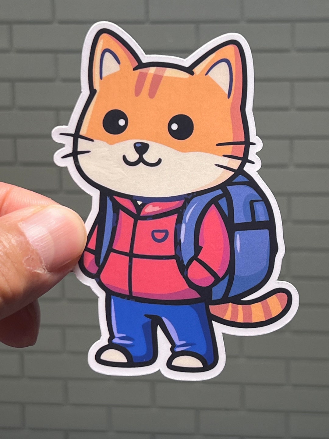 Back to School Kitty Sticker Red | School Cat Wearing Back Pack ...