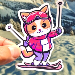 Skiing Cat | Winter Ski Kitty Sticker | Kawaii Kitty | Waterproof Vinyl ...