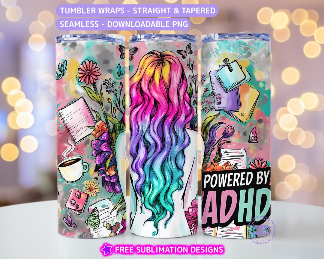 Powered by ADHD Awareness 20oz Skinny Tumbler Wrap Design ...