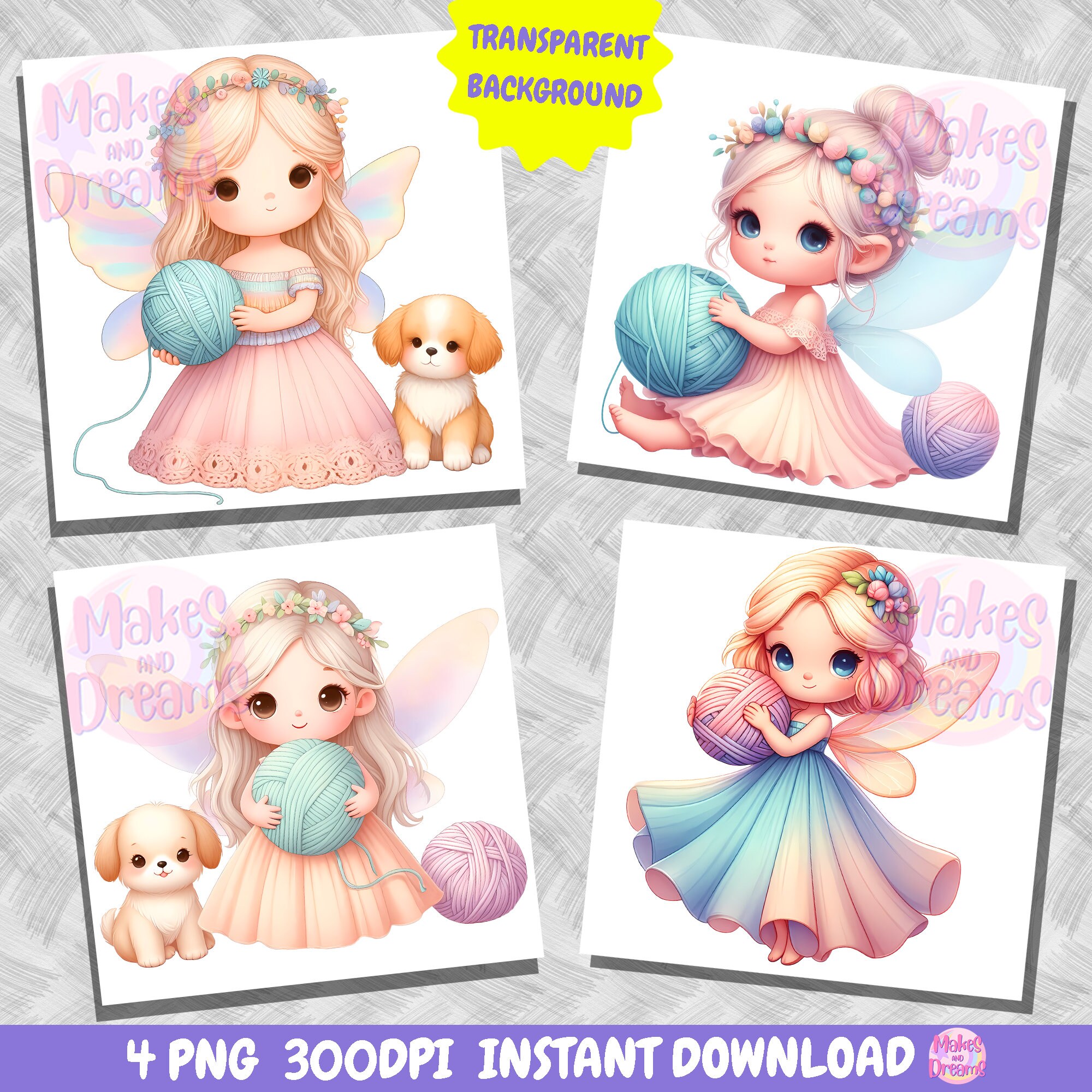 Yarn Clipart Image Bundle Watercolor Yarn Fairy Clip Art Cute Crochet ...