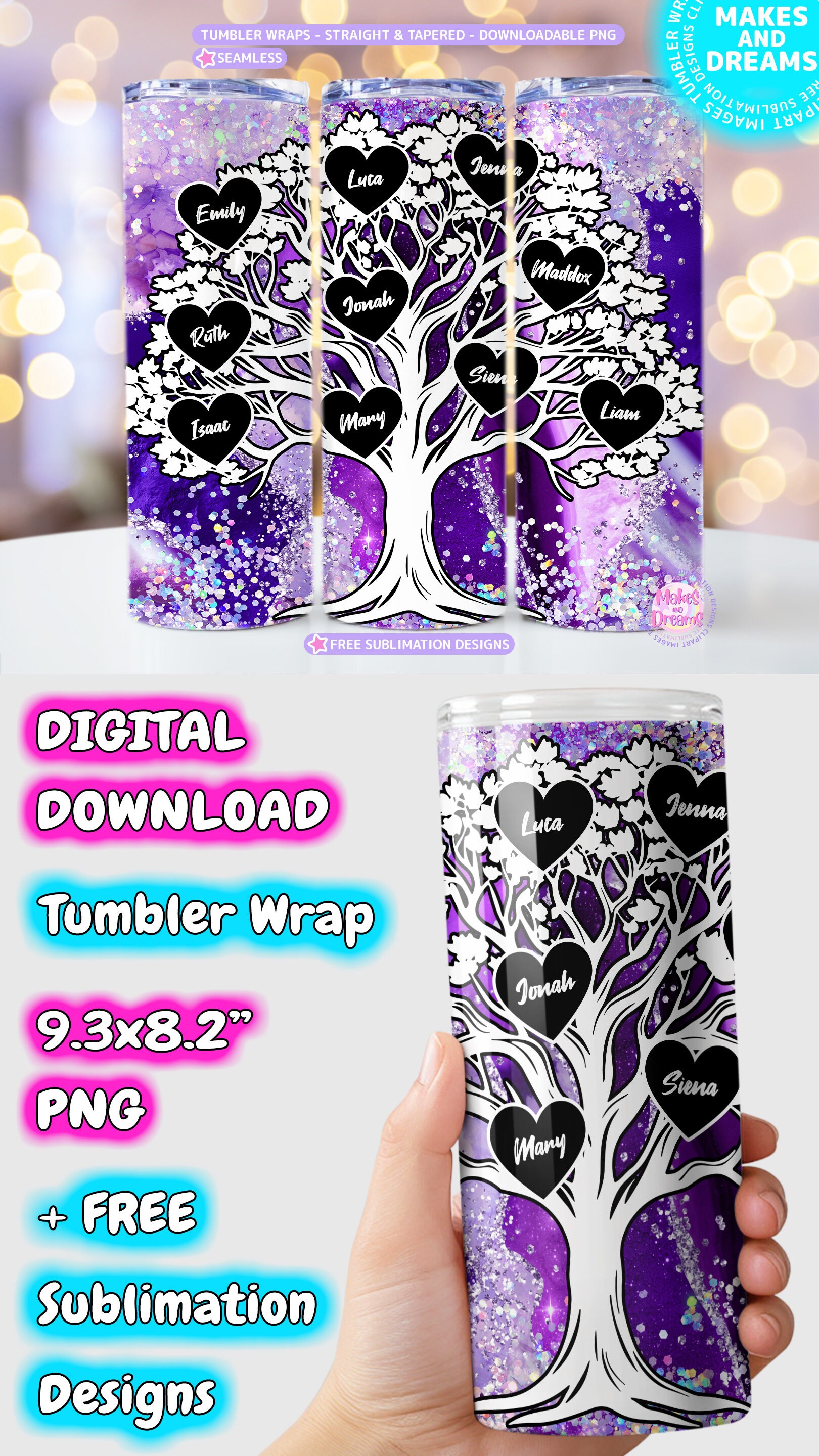 Family Tree Generational Family Tumbler Wrap 20 Oz Skinny Sublimation ...