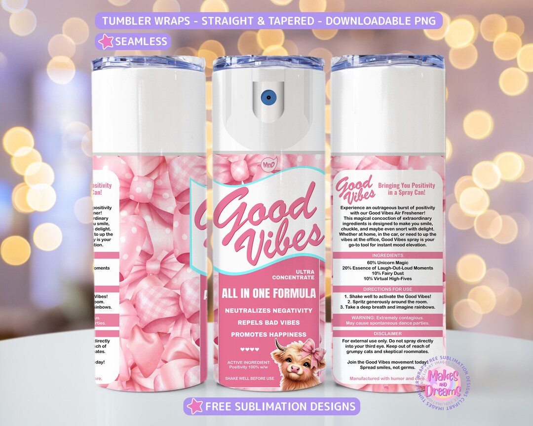 Good Vibes Tumbler Wrap Daily Affirmation Sublimation Design 20ozs ...