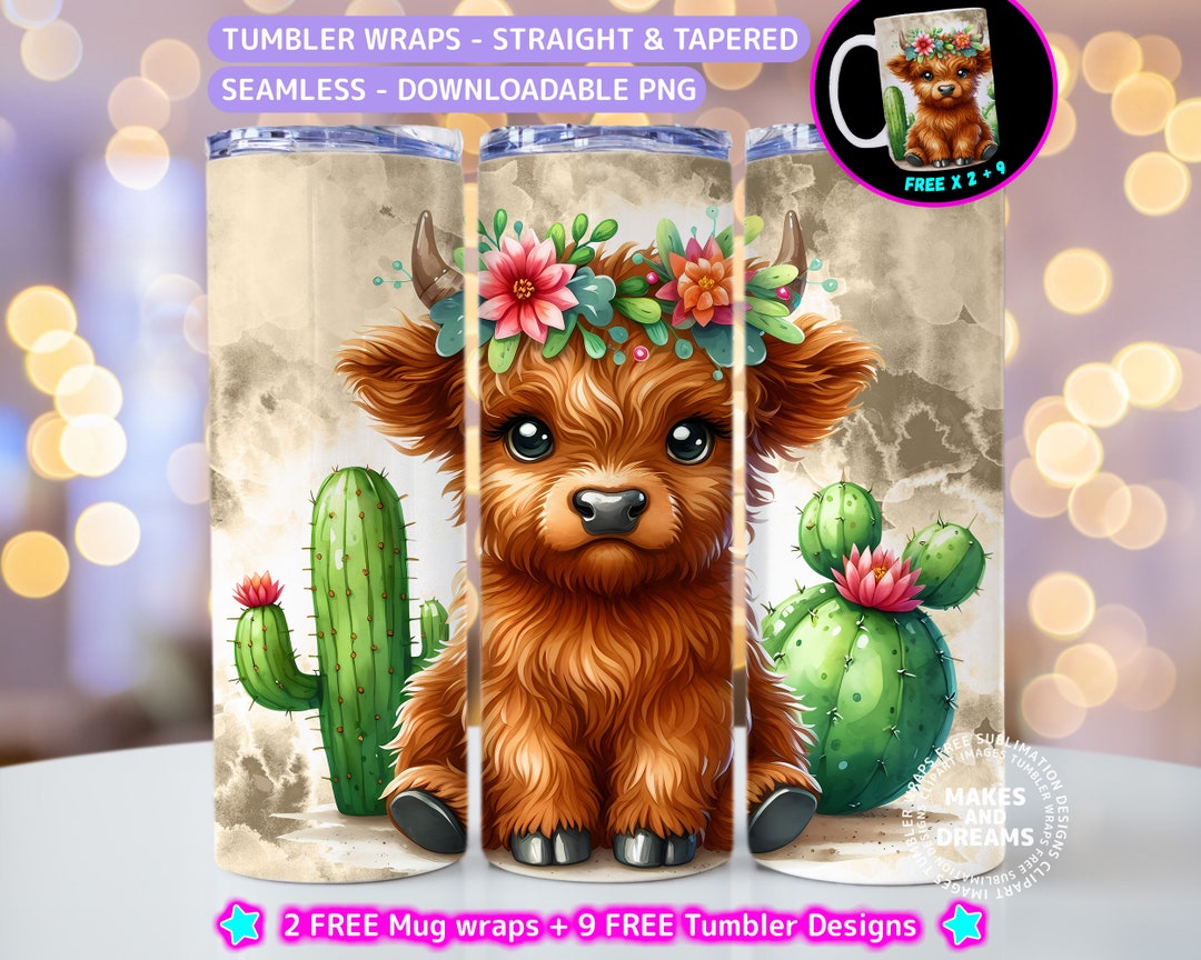 Highland Cow With Cactus Tumbler Wrap 20 Oz Skinny Tumbler Sublimation ...