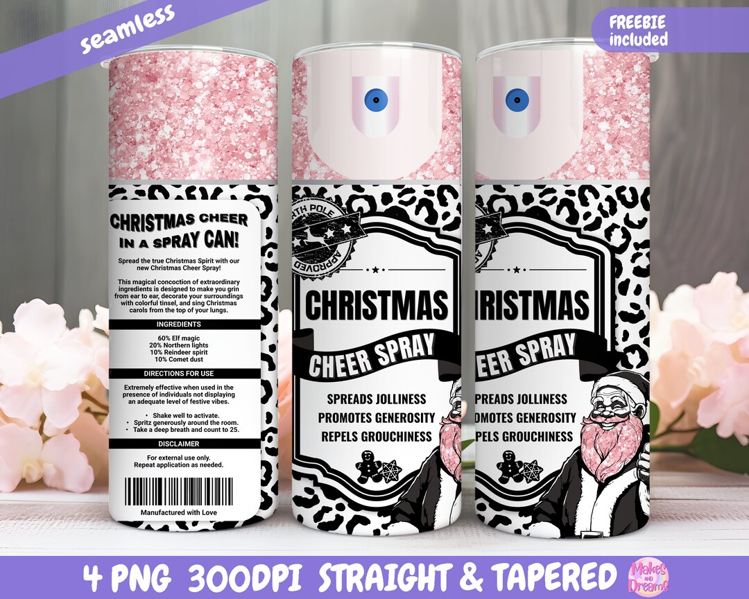 Christmas Cheer Spray Tumbler Wrap Glitter Pink Christmas Wrap Be Gone ...