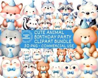 Cute Animal Birthday Party Clipart, Woodland Animals Birthday PNG ...