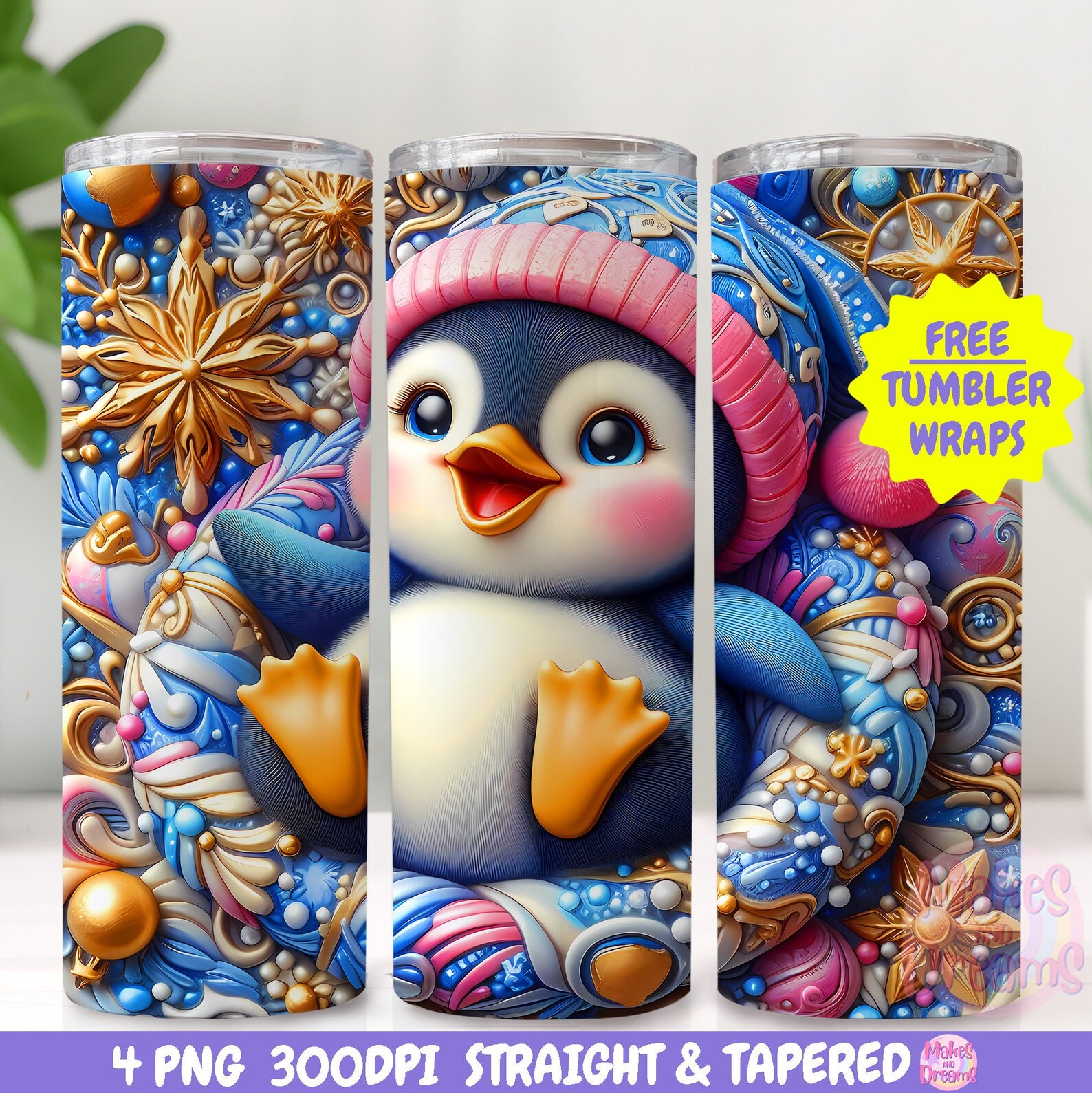 3D Penguin Tumbler 20 Oz Skinny Tumbler Wrap Cute Penguin Wrap Sublimation Penguin Tumbler Png ...
