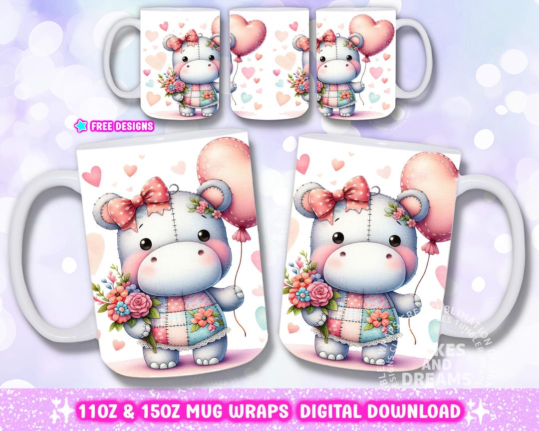 Hippo Mug Design Hippopotamus Lover Png Baby Hippo Mug Wrap 11oz 15oz ...