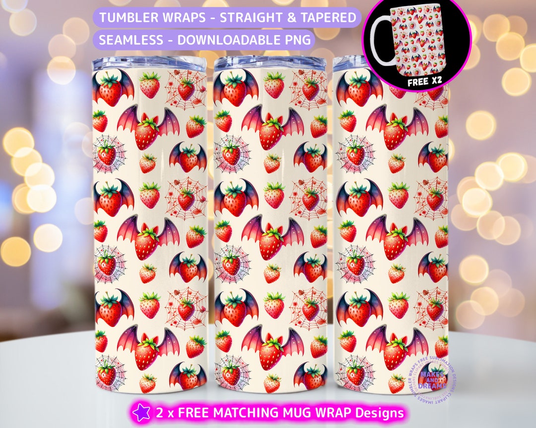 Strawberry Pattern Bats Tumbler Wrap 20oz Skinny Sublimation Design ...