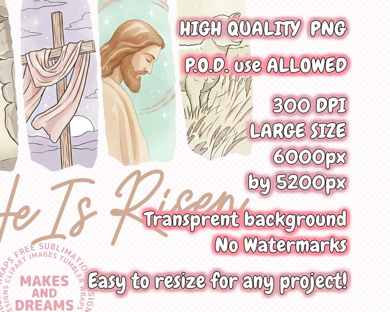 He is Risen Png, Brush Stroke Jesus Easter Sublimation Design ...