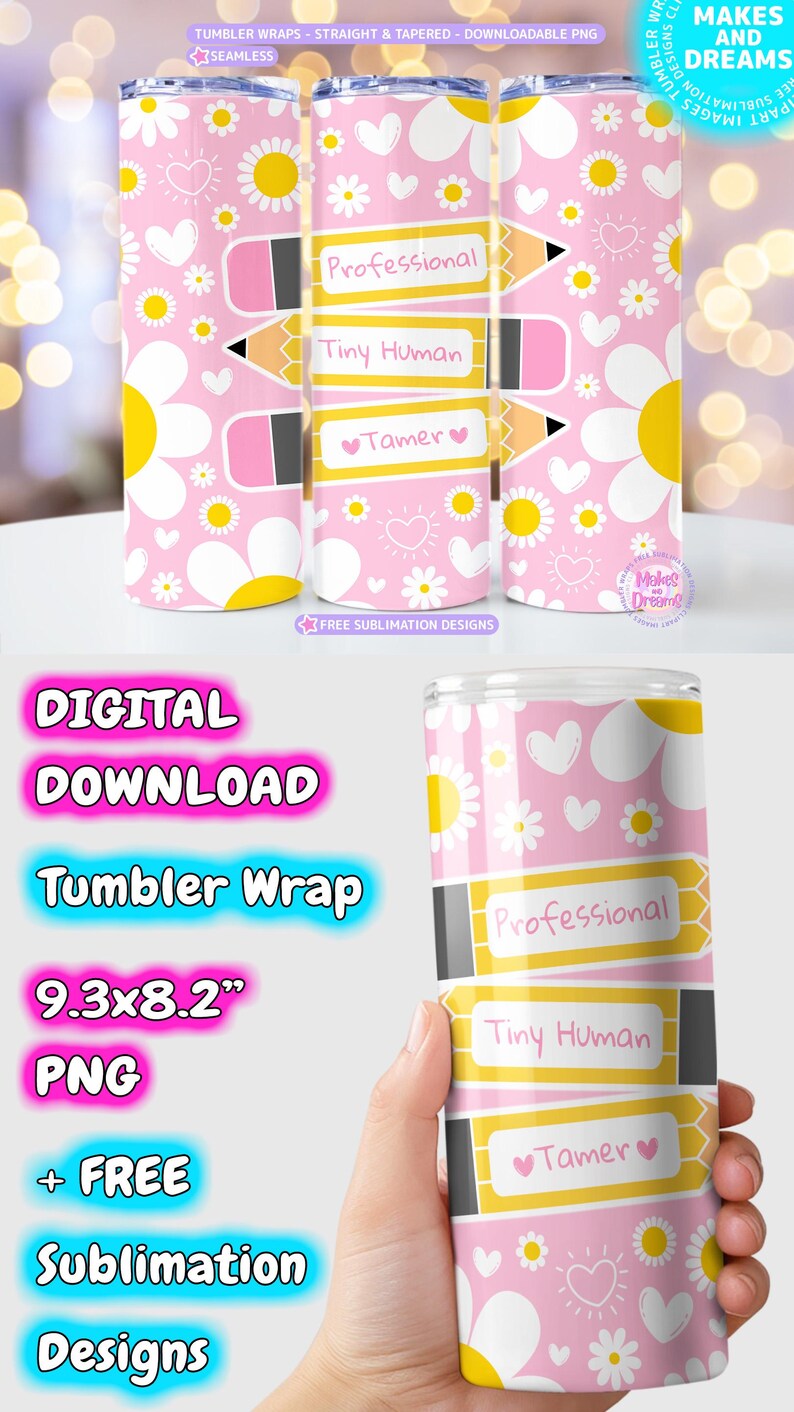 Tiny Human Tamer Tumbler Wrap PNG, Preschool Teacher Tumbler Wraps ...