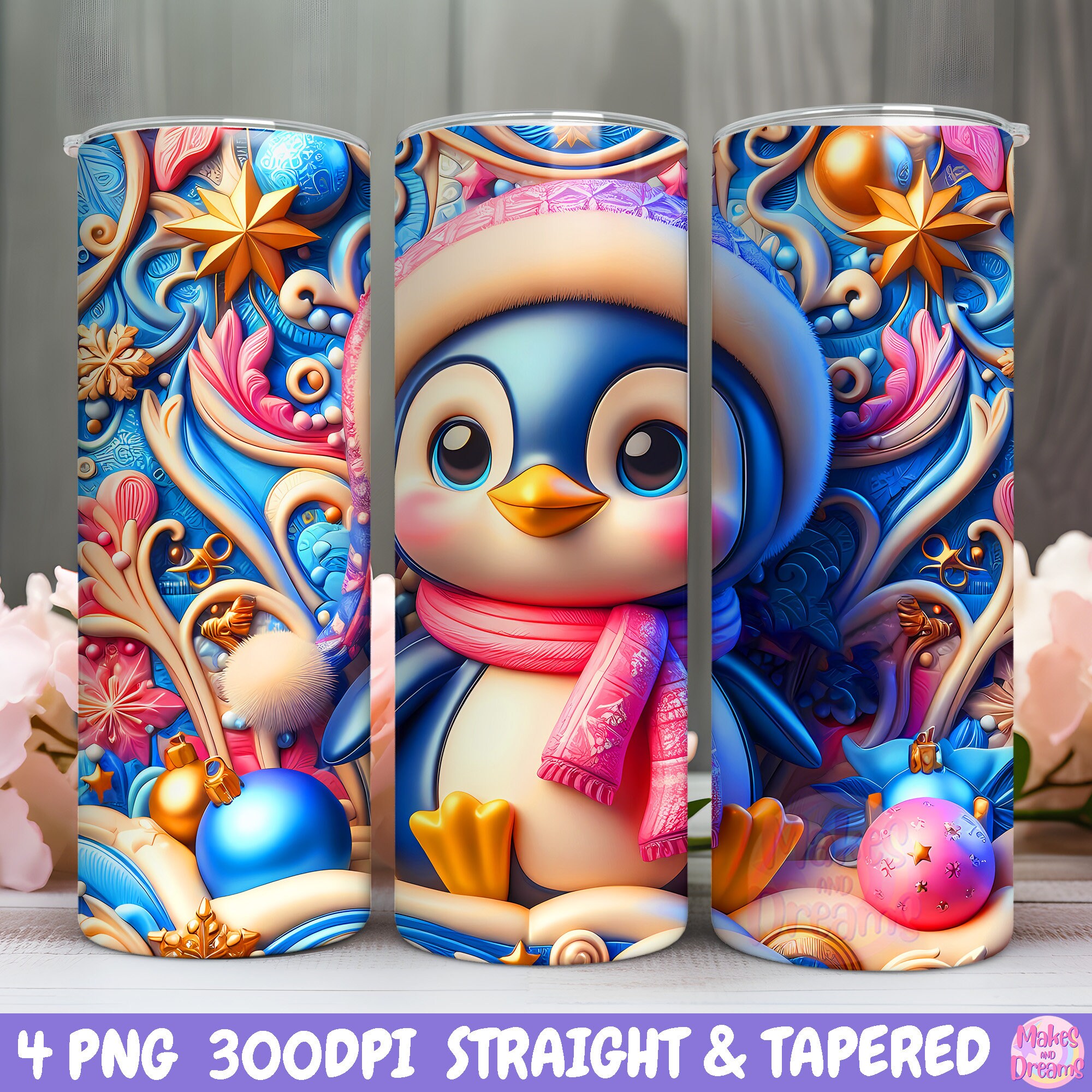3D Penguin Tumbler 20 Oz Skinny Tumbler Wrap Cute Penguin Wrap Sublimation Penguin Tumbler Png ...