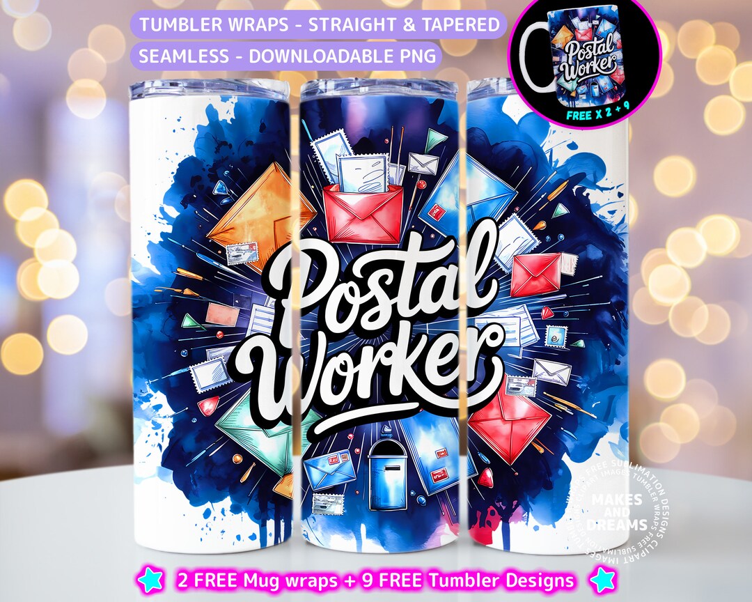 Postal Worker 20 Oz Skinny Tumbler Wrap Sublimation Design, Cute Mail ...